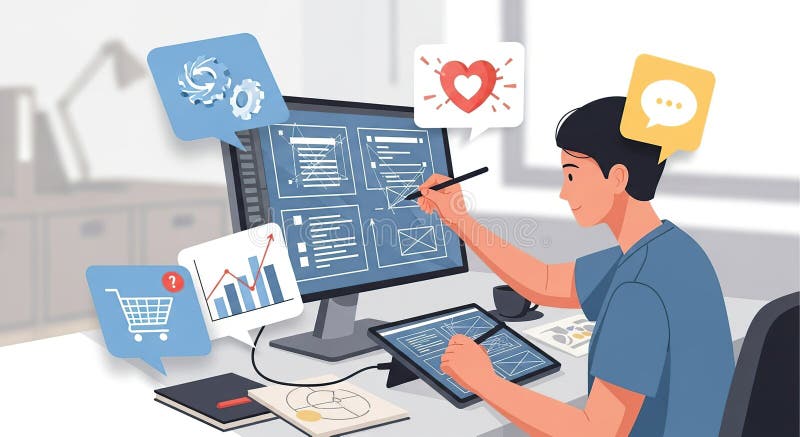 Web Designer Working on Digital Project Stock Vector - Illustration of website, design: 405142607