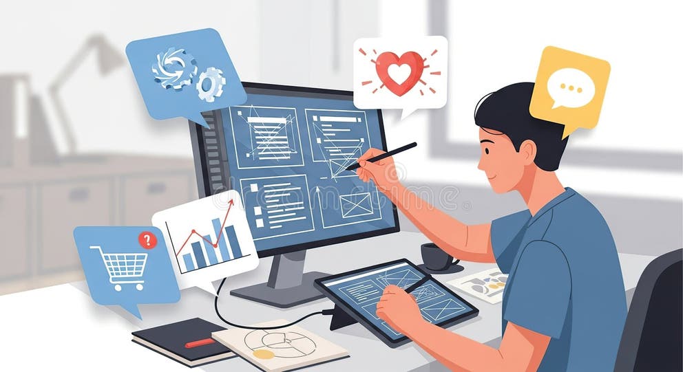 Web Designer Working on Digital Project Stock Vector - Illustration of website, design: 405142607