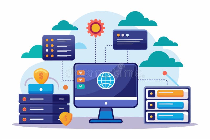This Illustration Depicts Web Hosting Services with Servers, Cloud ...