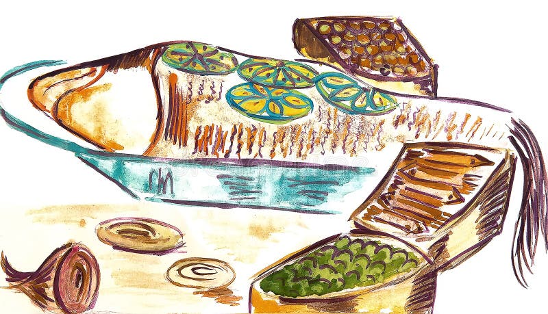 Illustration Des Poissons Cuits Illustration Stock - Illustration of ...
