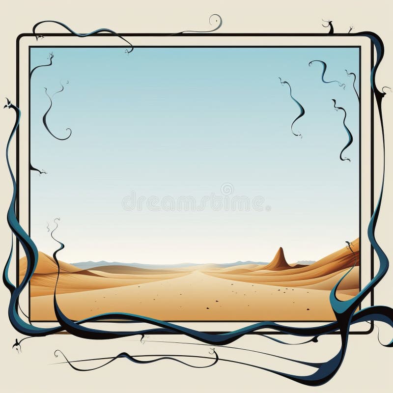 An Illustration of a Desert Landscape with an Empty Frame Stock ...