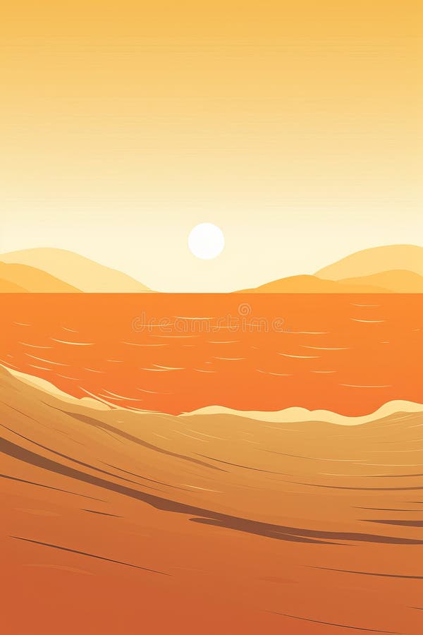 An Illustration of a Desert Landscape with the Sun Setting Over it ...