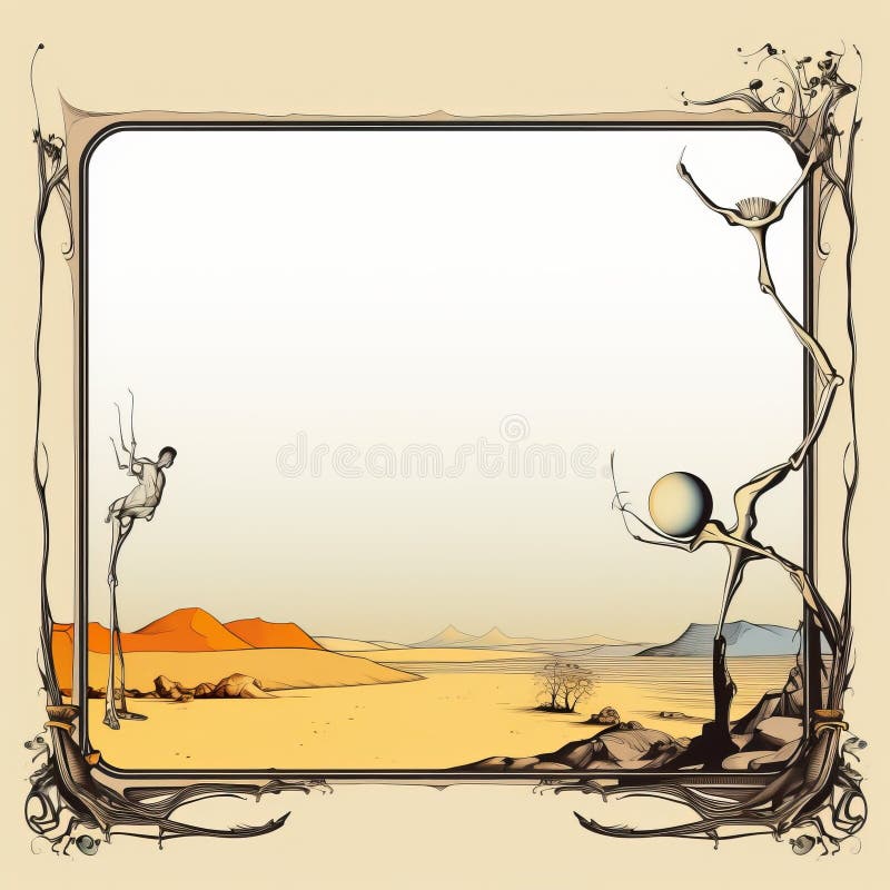 An Illustration of a Desert Scene with a Frame Stock Illustration ...