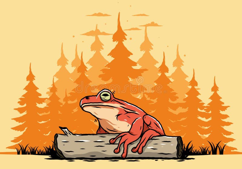 Big Frog Perched on a Log Illustration Stock Vector - Illustration of ...