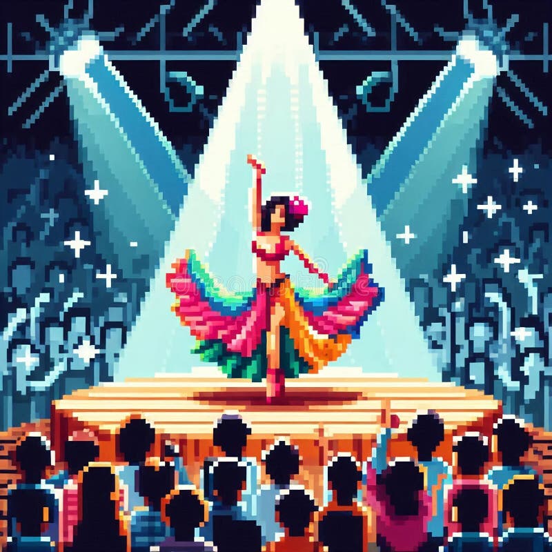 Illustration Design of Dancer Performing on Stage, Pixel Art Stock ...