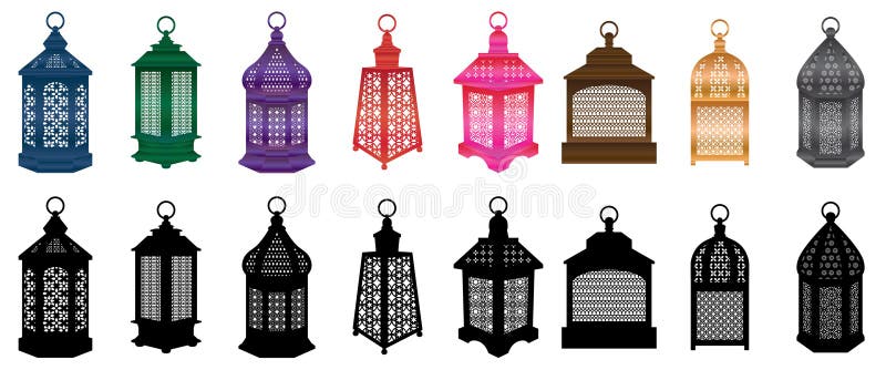 Islam Lantern Set Raya Gradient Silhouette Stock Vector - Illustration ...