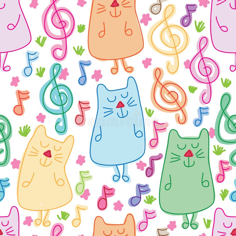 Music Cat Music Note Seamless Pattern Stock Vector - Illustration of ...