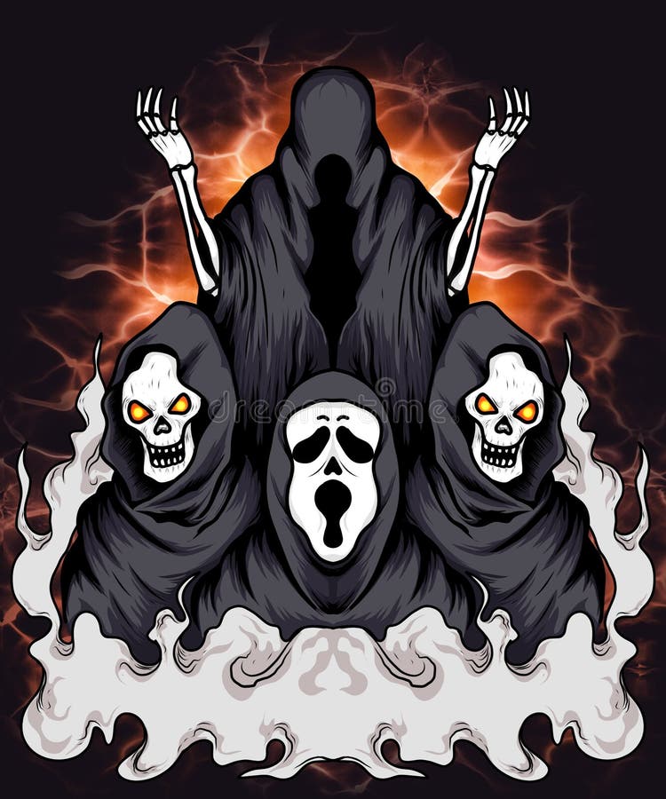Illustration Design of Four Scary Grim Reapers Stock Illustration ...