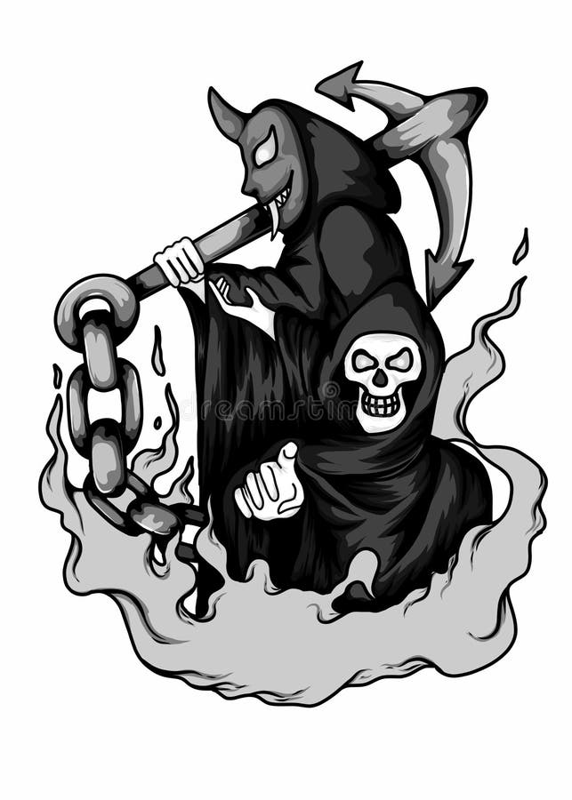 Illustration Design of a Grim Reaper Carrying a Fearsome Weapon Stock ...