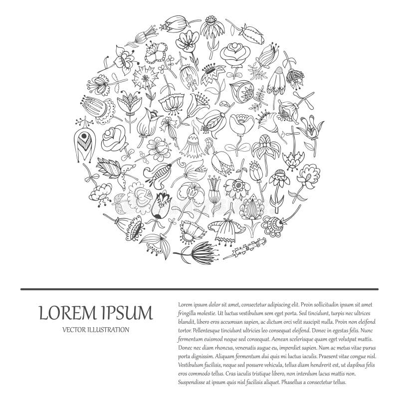 Illustration for Design with Hand-drawn Flowers. Round Form Stock ...