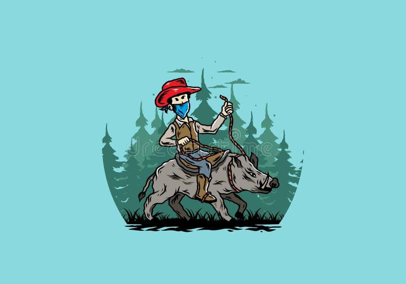 Man Riding a Wild Boar Illustration Stock Vector - Illustration of ...