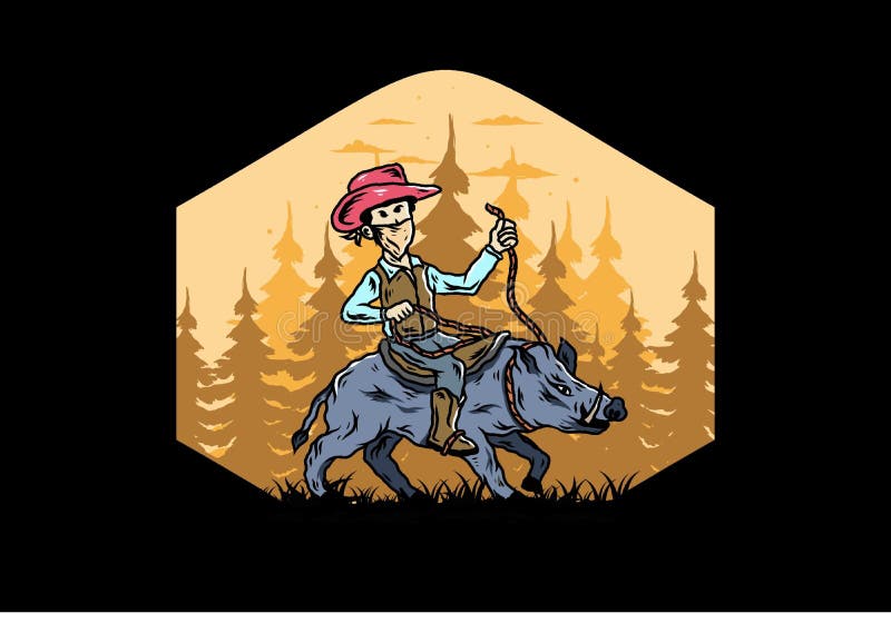 Man Riding a Wild Boar Illustration Stock Vector - Illustration of ...