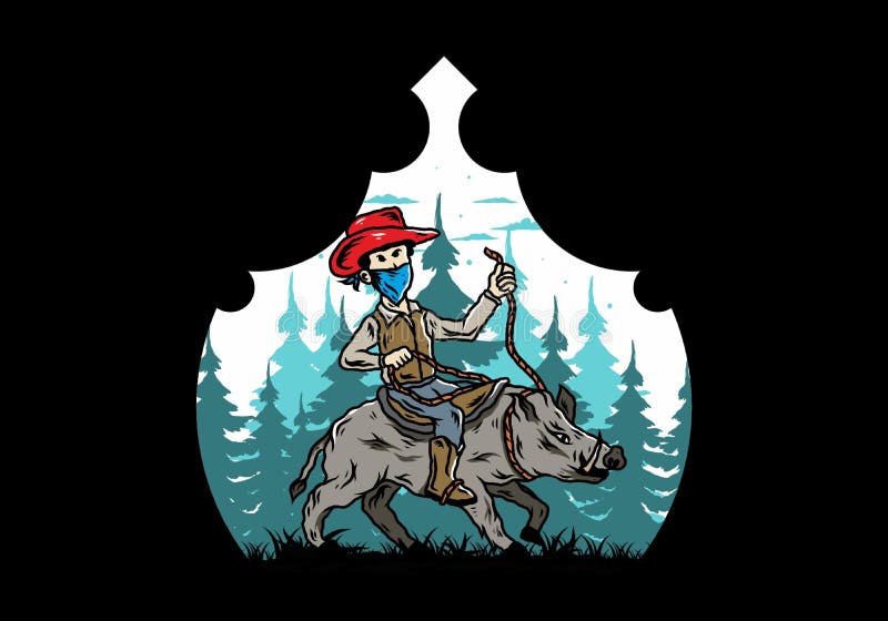 Man Riding a Wild Boar Illustration Stock Vector - Illustration of ...