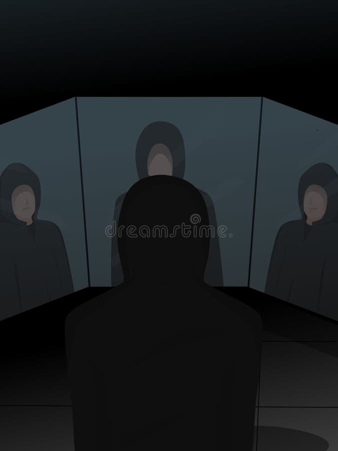 Illustration Design of a Person Looking in Three Mirrors with Three ...