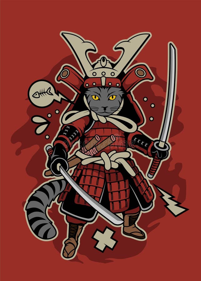 Illustration Design of Samurai Cat Stock Vector - Illustration of ...