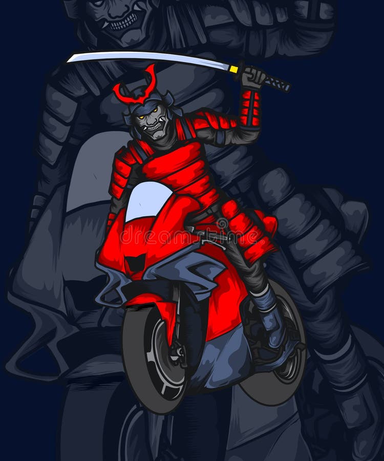 Illustration Design of a Samurai Knight Riding a Motorbike Stock ...