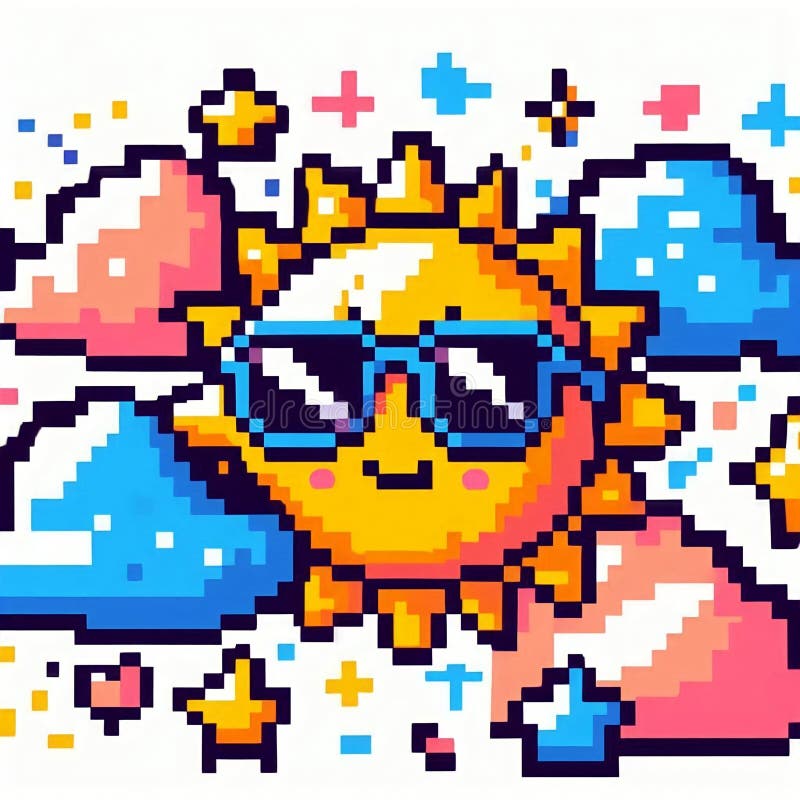 Illustration Design of Sun Wearing Glasses,pixel Art Stock Illustration ...