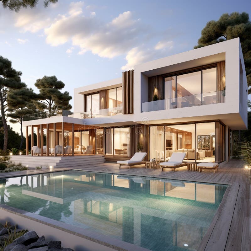 Illustration of Detailed Villa Two Storey Artificial Stone Modern ...