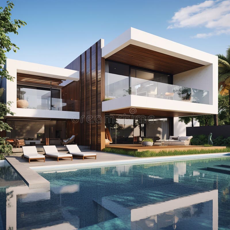 Illustration of Detailed Villa Two Storey Artificial Stone Modern ...