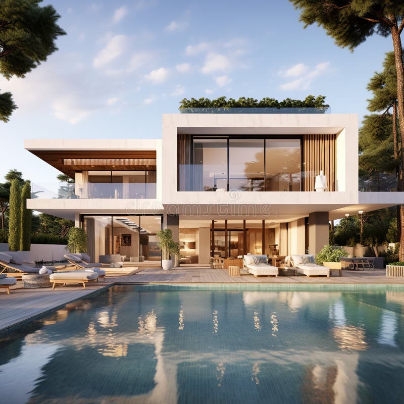 Illustration of Detailed Villa Two Storey Artificial Stone Modern ...