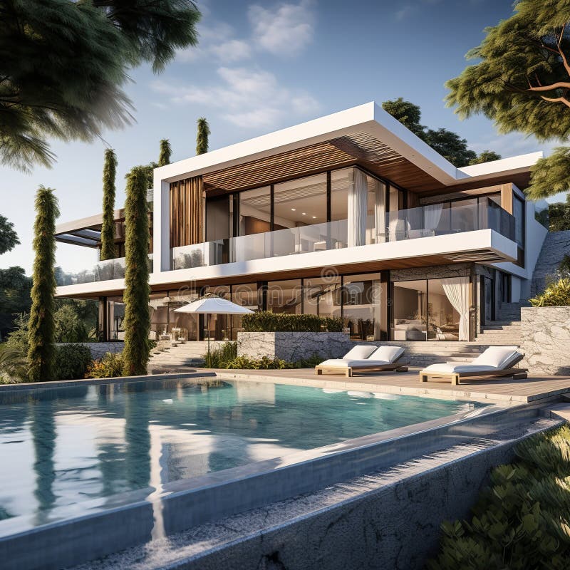 Illustration of Detailed Villa Two Storey Artificial Stone Modern ...