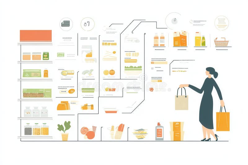Grocery Order Flow Infographic Illustrating Selection, Checkout ...