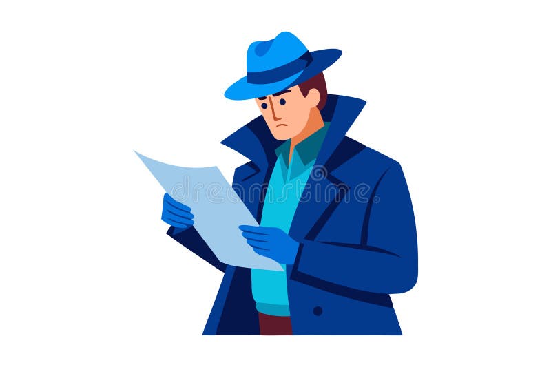 Illustration of a Detective Reading a Document Stock Vector ...