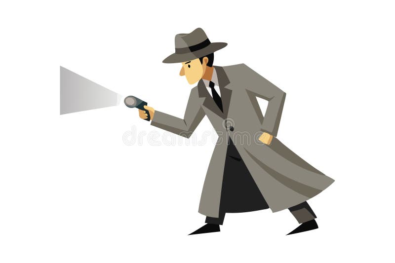 Illustration of a Detective Searching with a Flashlight Stock Vector ...