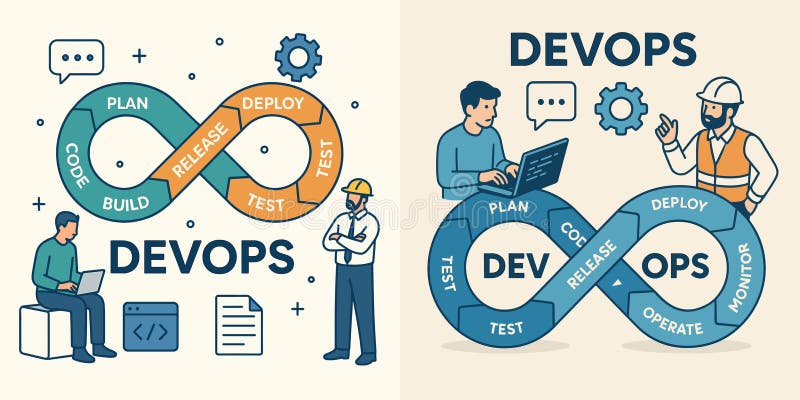 Illustration of DevOps Cycle: Continuous Integration and Deployment ...