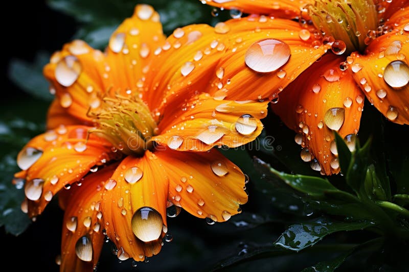 Illustration of Dew Drops on Flower Close Up, Generative Ai Stock Image ...
