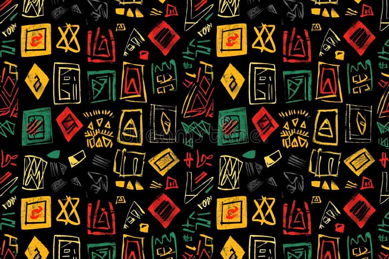 An Illustration of Different African Symbols and Colors on a Black ...