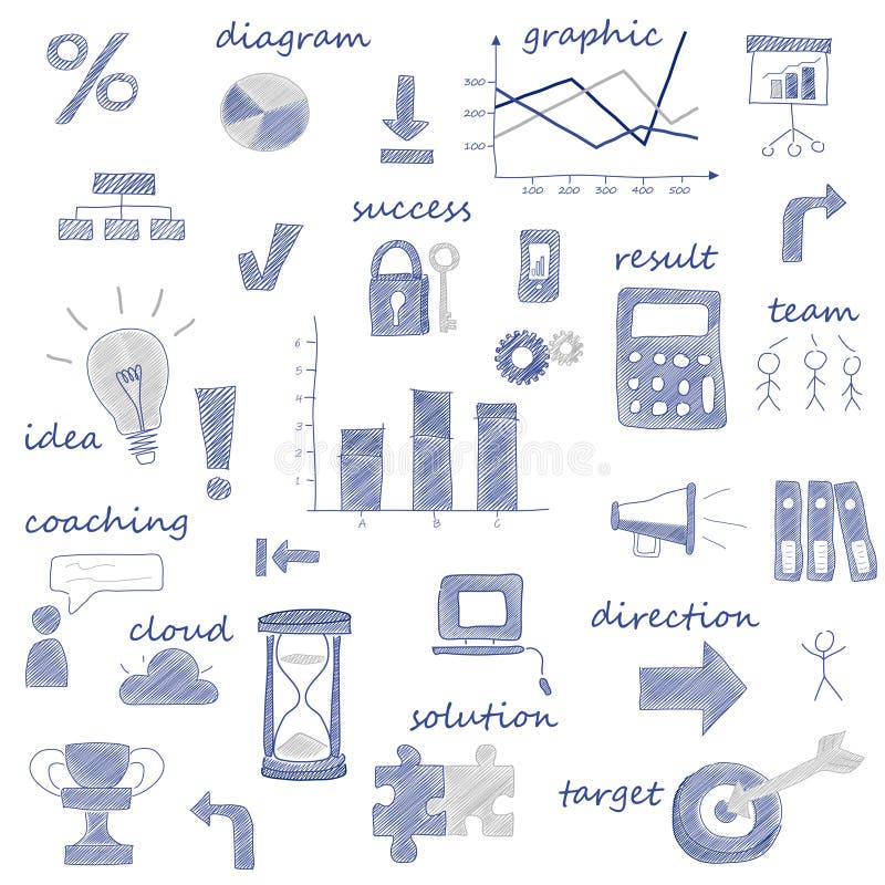 Illustration of Different Blue Business Symbols Isolated on a White ...