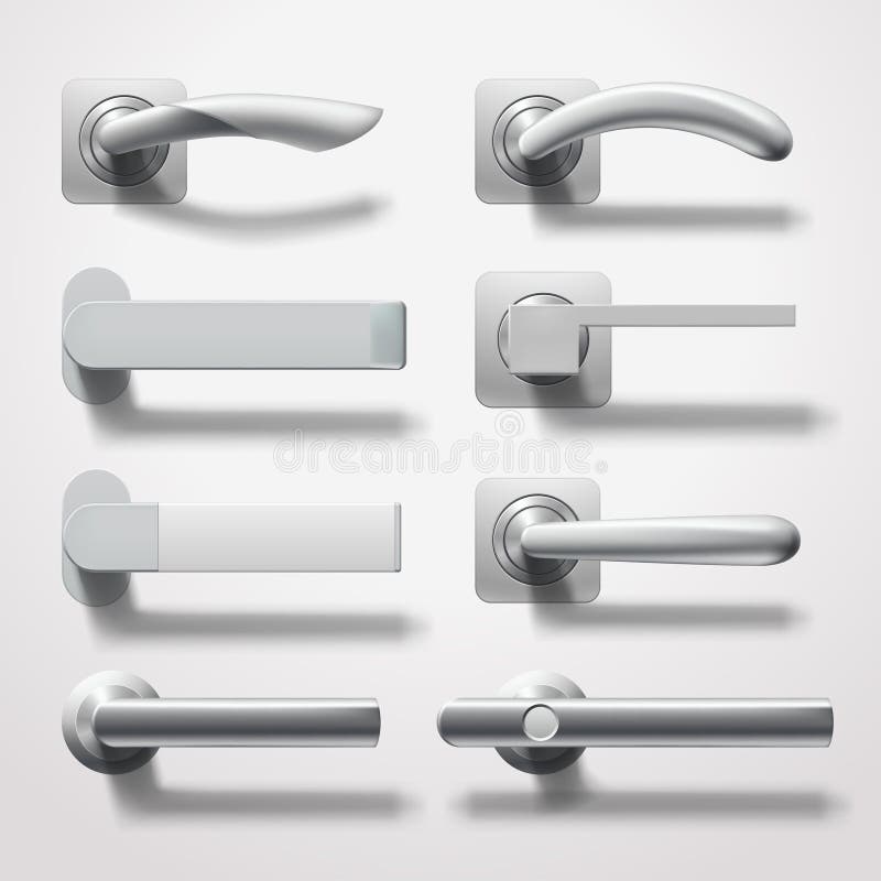 Realistic Door Handles in Set on White Stock Vector - Illustration of ...