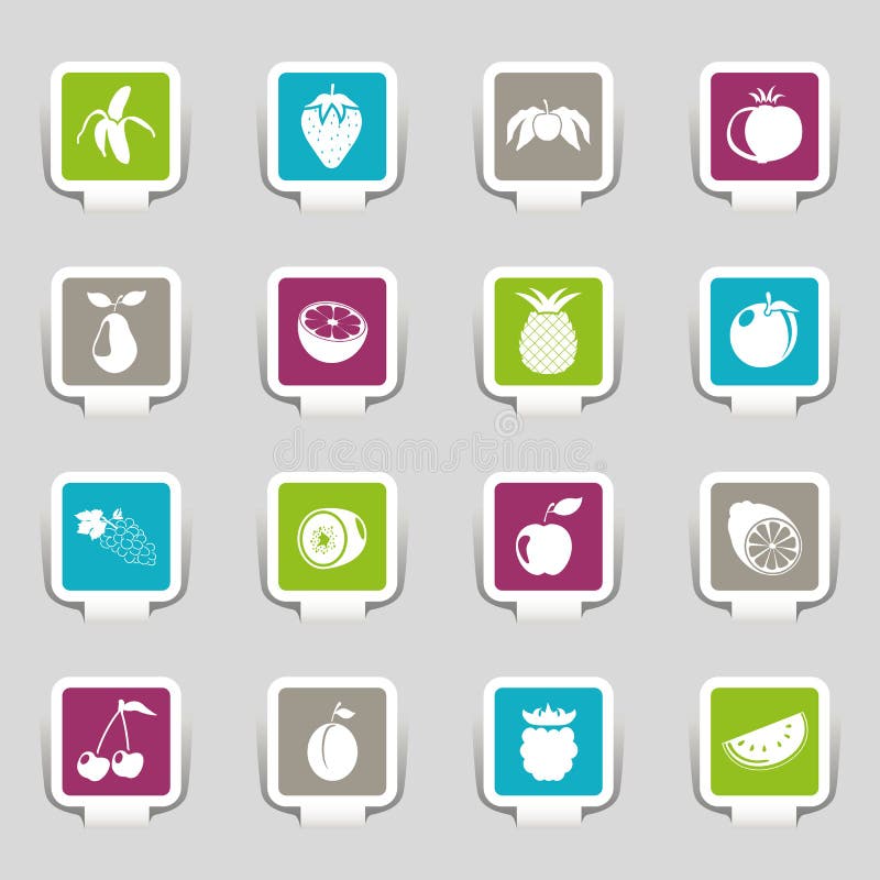 Illustration of Different Fruit Icons Isolated on a Gray Background ...