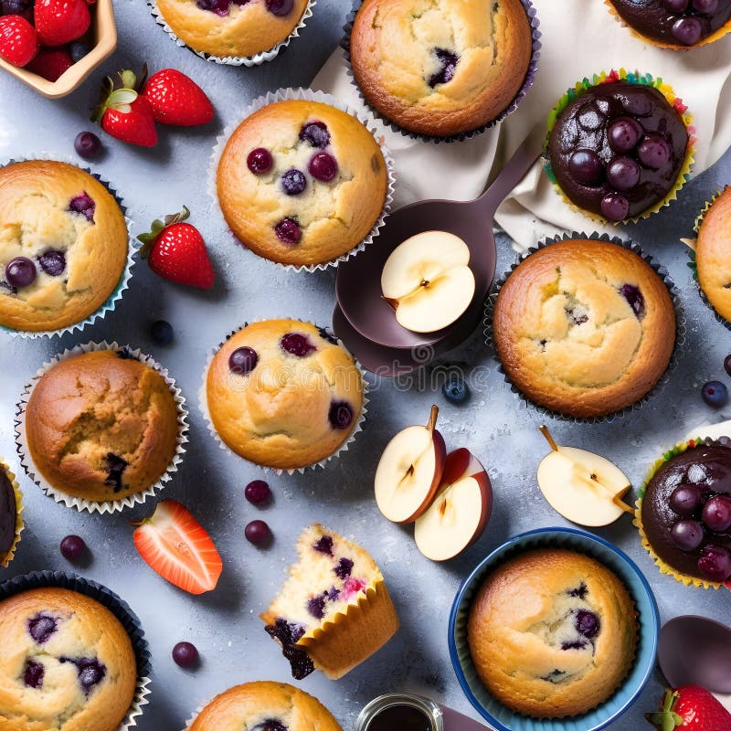 An Illustration of Different Homemade Muffins Selective Focus Stock ...