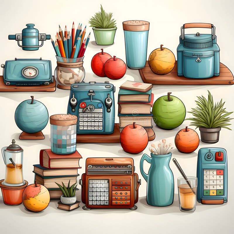 Illustration of Different Office Tools and Objects on a White ...