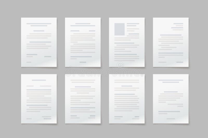 Paper Documents in Set Front View Stock Vector - Illustration of ...