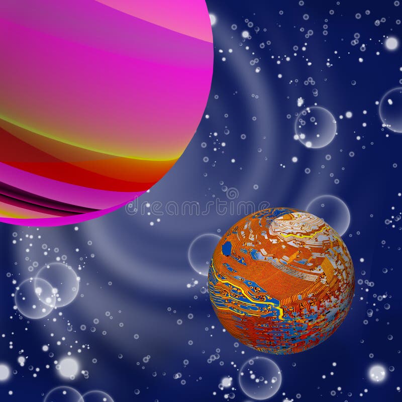 Illustration of Different Planets in Outer Space, Close-up Stock ...