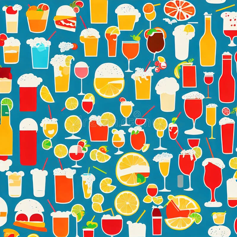 Illustration of Different Types of Drinks Isolated on the Empty Blue ...