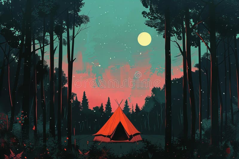Digital Artwork of Animation of a Tent in the Middle of Dark Night ...