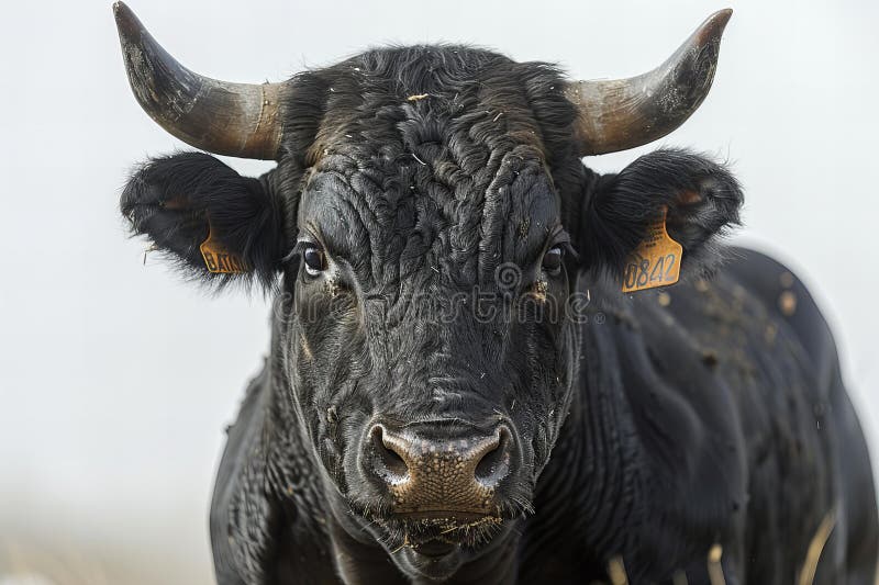 Digital Artwork of Black, Horned Bull Standing Up in Front of a White ...