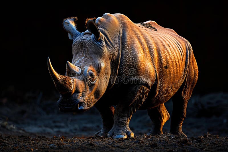 Digital Artwork of Black Rhino, Full Body, Standing in the Dark, High ...