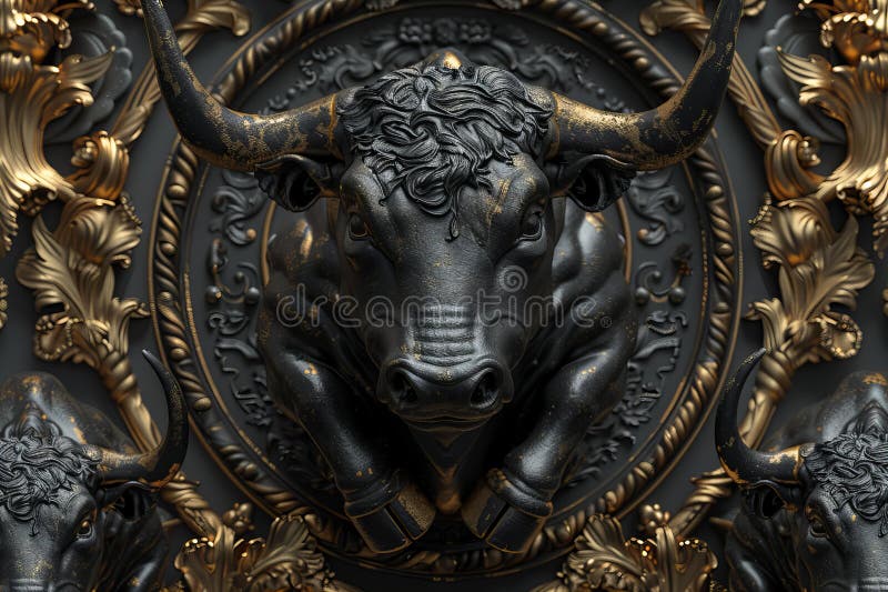 Digital Artwork of Black Wall Art Pattern of a Black Bull and Bulls ...