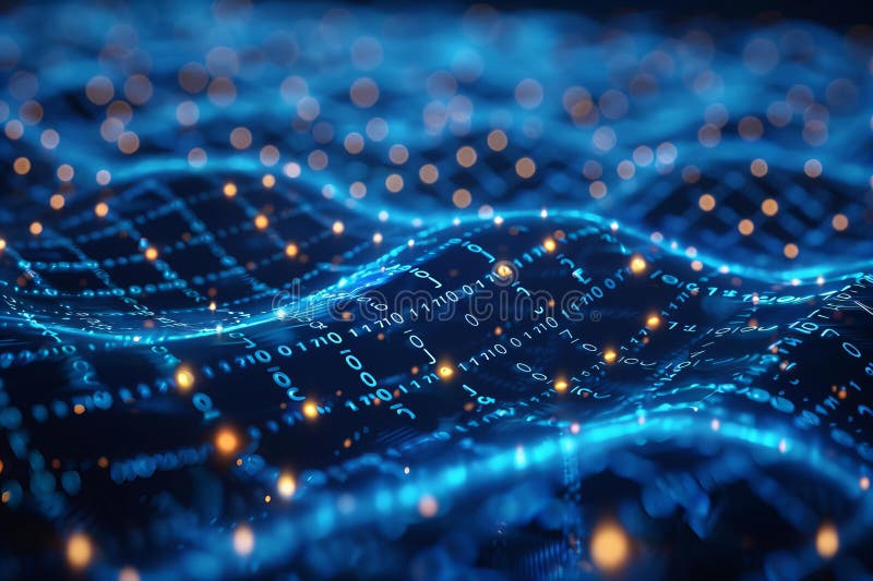 Digital Artwork of Blue Binary Code Background with Glowing Digital Network and Cyber ...