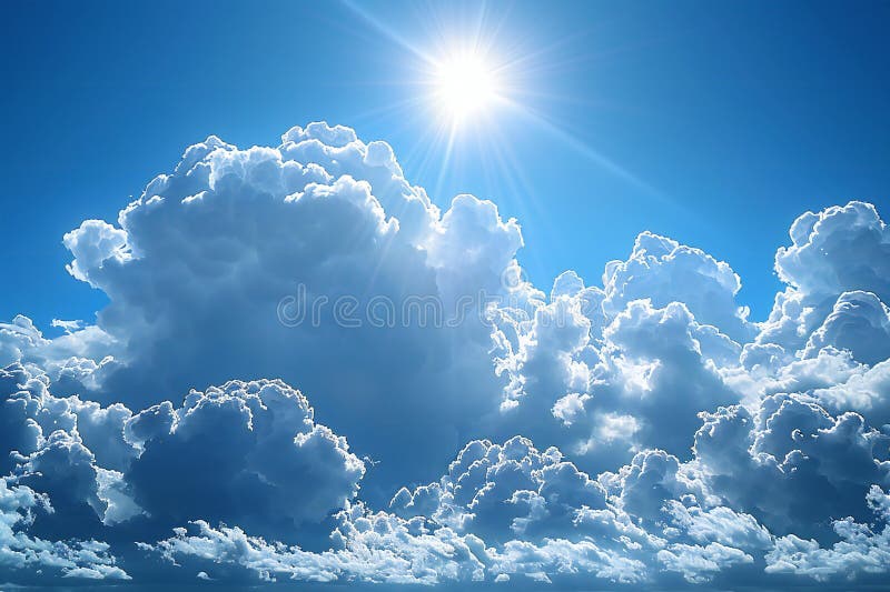 Digital Artwork of Blue Sky with White Clouds and Sun Shining through ...