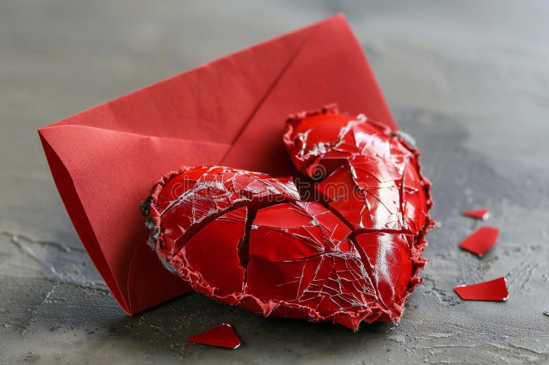 Digital Artwork of Broken Red Heart with a Red Paper on Top of it Stock ...