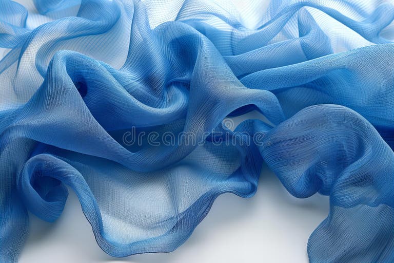 Digital Artwork of Closeup of Blue Mesh Fabric with Visible Grid Patterns, Set Against a White ...