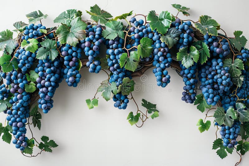 Digital Artwork of Grape Vine with Bunches of Dark Blue Grapes Growing ...