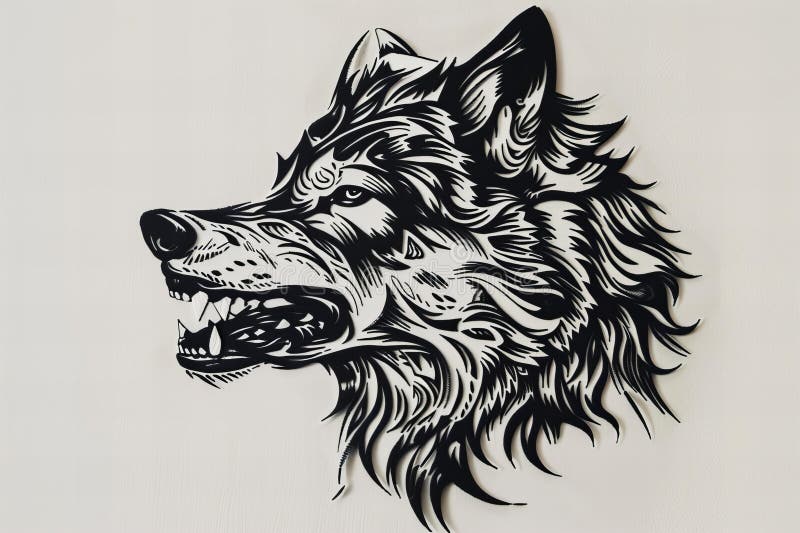 Digital Artwork of the Head of a Wolf Howling in Black, High Quality ...