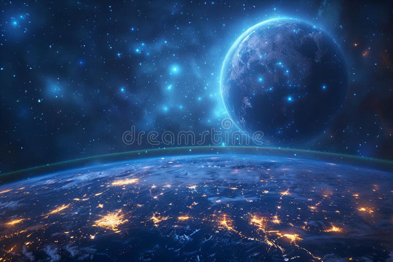 Digital Artwork of Image of the Earth and Moon in Outer Space, High ...